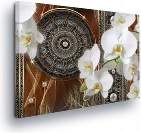 Obraz 100x75 Bílé orchideje mandala zlato lesk elegance klid luxus
