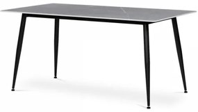 Jídelní stůl 160x90 x76 slinutý kámen matný mramor, černé kovové nohy HT-406M GREY
