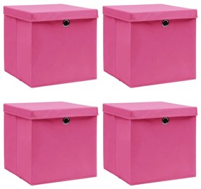 Úložné boxy s víky 4 ks růžové 32 x 32 x 32 cm textil 288346