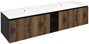 Sapho Sapho, LOREA skříňka s dvojumyvadlem 181x46x51,5cm (80+20+80cm), dub collingwood/černá matná, LE080-1935-07