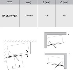 Ravak - Vanová zástěna dvoudílná pro vany 10°, levá 100 cm - satin