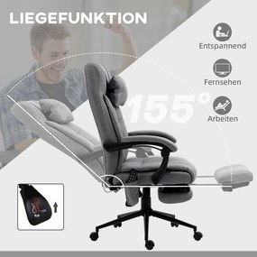 Kancelářská židle Vinsetto s masážní funkcí ergonomická výškově nastavitelná s bederním vyhříváním podnožka podhlavník polyester šedá 66x76x112-120cm…