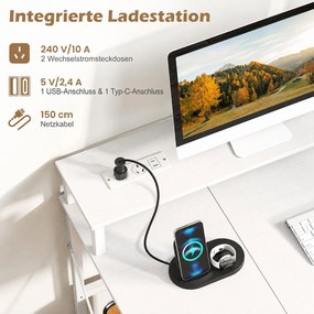 Costway Počítačový stůl s LED osvětlením a stojanem na monitor, bílý