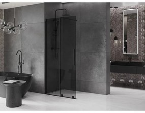 Mexen Velar, sprchová zástěna s posuvnými dveřmi Walk-in 110 x 200 cm, 8mm šedé sklo, černá matná, 871-110-000-43-70