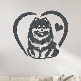 dřevo života Dřevěný obraz psa Pomeranian v srdci Zvolte rozměr (cm): 60x52, Zvolte barvu dekoru: Antracitová