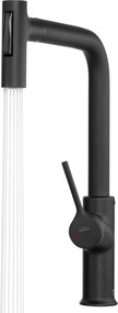 Invena Farsala, vysoká dřezová baterie s 2-funkční výsuvnou výlevkou h-369, černá matná, INV-BZ-40-L04-S