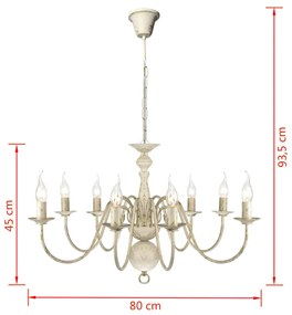 vidaXL Patinovaný bílý kovový lustr pro 8 žárovek E14