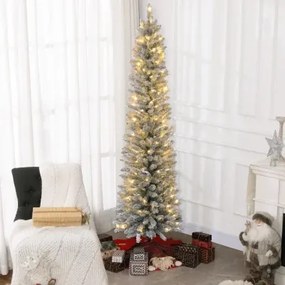 HOMCOM Vánoční strom 210 cm, LED světelný řetěz, umělé větve, nehořlavý, kovová základna, zelený
