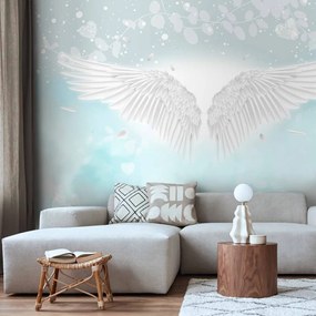 Fototapeta Křídla a pírka anděla - motiv nebe v růžových oblacích s vzory
