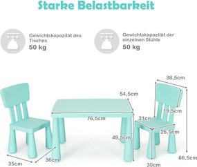 Costway 3 PCS. Kindersitzgruppe Kindertisch mit 2 Stühlen Kindermöbel – zelený