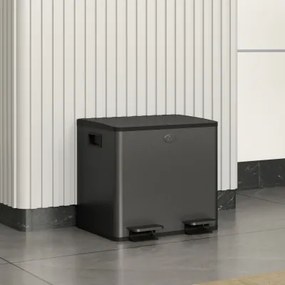 HOMCOM 2 x 15litrové dvojité odpadkové koše, otevírání pomocí pedálu, snadné čištění, nerezová ocel, plast, černá barva