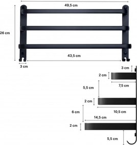 Erga Leso, 3 ramenný žebříkový věšák na ručníky + háčky, černá matná, ERG-YKA-CH.LESO-BLK