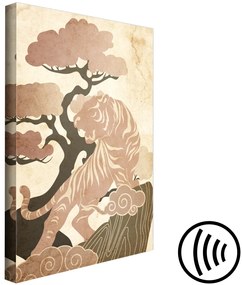 Obraz Asijský král (1-dílný) svislý - divoká kočka mezi stromy a mraky