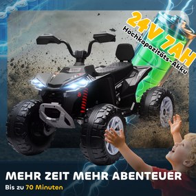 AIYAPLAY Dětský elektro quad, 24V elektrické vozidlo se 4 koly, světlomet, USB port, MP3 funkce, 6,5 km/h, 3-8 let 370-412V90BK