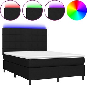 Box spring postel s matrací a LED černá 140x200 cm textil 3134879