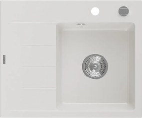 Mexen Ben, 1-komorový granitový dřez 600x500x190 mm, pravý + chromový sifon, bílá, 6523605000-20