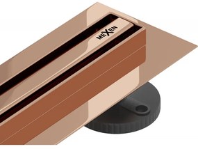 Mexen Flat 360° Slim otočný liniový odtok 110 cm, růžové zlato - 1641110