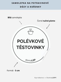 POLÉVKOVÉ TĚSTOVINKY  – bílá samolepka na dózu, tučné písmo, 5 cm | DomaLEP