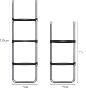 SPORTNOW Ocelový Trampolínový Žebřík 3 nebo 2 Kroky s Širokými Stupni a 2 Háky, Nosnost 120 kg, 110x32 cm, Stříbrný