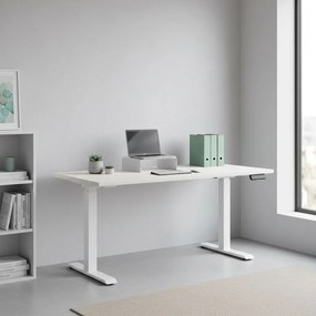 Výškově nastavitelný stůl OfficeTech D, 160 x 80 cm, bílá podnož, bílý jasan