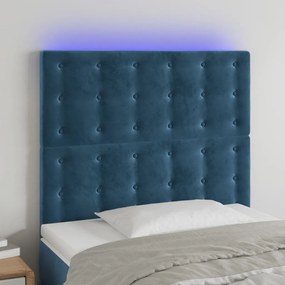 Čelo postele s LED tmavě modré 90x5x118/128 cm samet