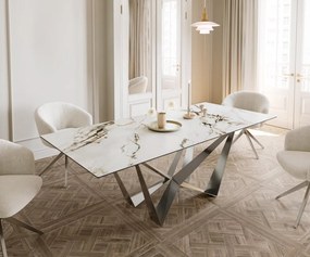 Jídelní stůl Edge 180-220x100 keramika Calacatta Luxe bílo-zlatošedá