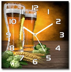 Wallmuralia Skleněné hodiny čtverec Dvě sklenice piva 30x30 cm