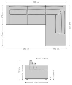 Rohová pohovka Isla 330x225 cm žinylka antracitová pravá
