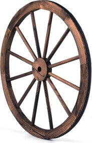 Costway Vagónové kolo dřevěné kolo ozdobné vozítko s plechem – 76 x76 x3,5 cm