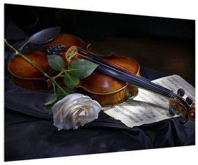Obraz růže a houslí (90x60 cm)