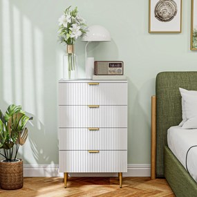 HOMCOM Komoda se 4 Zásuvkami, Moderní Úložný Nábytek s Úchyty a Zlatými Nohami, pro Ložnici, Obývací Pokoj, Rozměry 60 x 40 x 96 cm, Bílá | Aosom