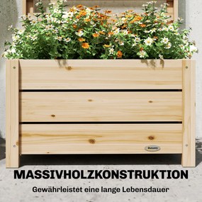 Vyvýšený truhlík Outsunny s mříží — přírodní smrkové dřevo, odtokový otvor, netkaná vložka, 60 x 39 x 120 cm