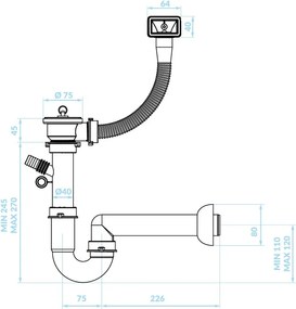 Kuchinox Kuchinox, sifon 2" s přepadem pro 1-komorový dřez, ocelová, LAV-OKS_B13T