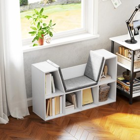 HOMCOM Knihovna s polštářem, úložný regál se 6 přihrádkami, vzhled lnu, malá knihovna do obývacího pokoje, ložnice, 105 x 30 x 63 cm, bílá | Aosom