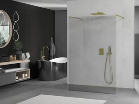 Mexen Kioto, sprchová zástěna Walk-In 125 x 200 cm, 8mm čiré sklo, zlatý lesklý profil, 800-125-002-50-00