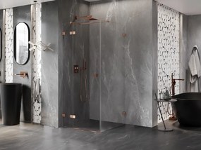 Mexen Lunar T, sklápěcí sprchový kout levý 110 x 110 cm, 8mm čiré sklo, profil růžové zlato, 834T-110-110-60-00-L