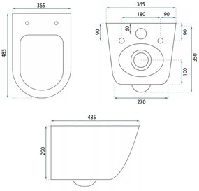 Rea Carlo Mini, závěsná záchodová mísa Tornado Rimless 485x365x350 mm + WC sedátko, bílá lesklá, REA-C8770