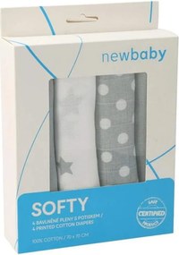 Látkové bavlněné pleny New Baby Softy s potiskem 70 x 70 cm 4 ks šedo-bílé
