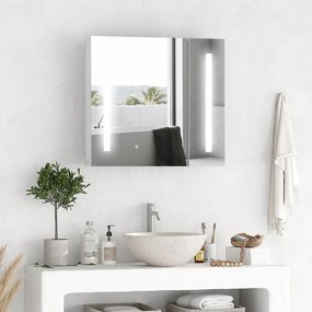 kleankin Nástěnná zrcadlová skříňka do koupelny s LED osvětlením, 2 dveře s 3 úrovněmi, 70 x 15 x 65 cm, bílá
