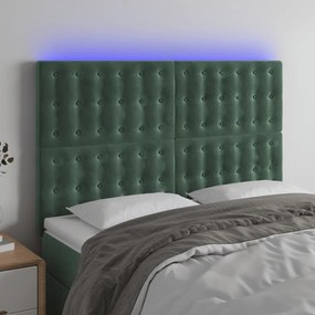 Čelo postele s LED tmavě zelená 144x5x118/128 cm samet 3122909