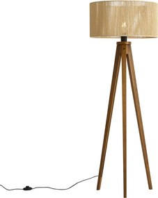 Vintage dřevěná stojací lampa s béžovým stínidlem z papírového provazu 50/50/25 - Tripod Classic