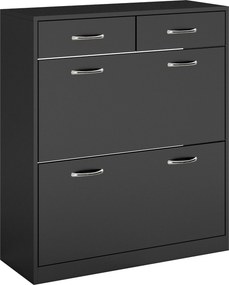 HOMCOM Úzká skříň na boty s lavicí a 2 sklápěcími zásuvkami a 2 vysouvacími zásuvkami pro 12 párů bot do předsíně 80x30x91,5 cm černá