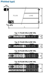 KORADO RADIK PLAN VKL deskový radiátor 21-600/800, spodní levé připojení, white RAL9016, 21060080-E0P0010