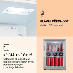 Klarstein Beersafe M Crystal White, lednice, 33 l, 2 police, panoramatické skleněné dveře, nerezová ocel