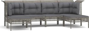 6dílná zahradní sedací souprava s poduškami šedá polyratan 3187552