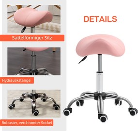 HOMCOM Výškově nastavitelná stolička 49-61 cm pracovní stolička 360° otočná stolička kancelářská stolička pro kancelář, salon, masáž, spa Růžová