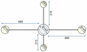 Toolight - LED stropní svítidlo 4-ramenné APP210-3CPR, černá, OSW-08460