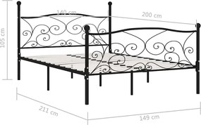 Rám postele s laťkovým roštem černý kov 140 x 200 cm 284457