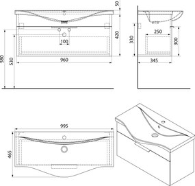 Aqualine Akira koupelnová skříňka pod umyvadlo 96 x 42 x 34,5 cm bílá AK210