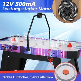 Costway 144 cm air hockey arkádový stolek air hockey s výkonným 12 V motorem